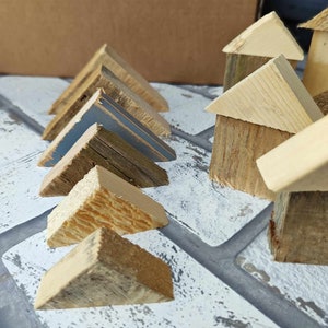 45-50 Pieces Wooden Blocks Triangle Square Shapes Tiny Houses Plaques ...