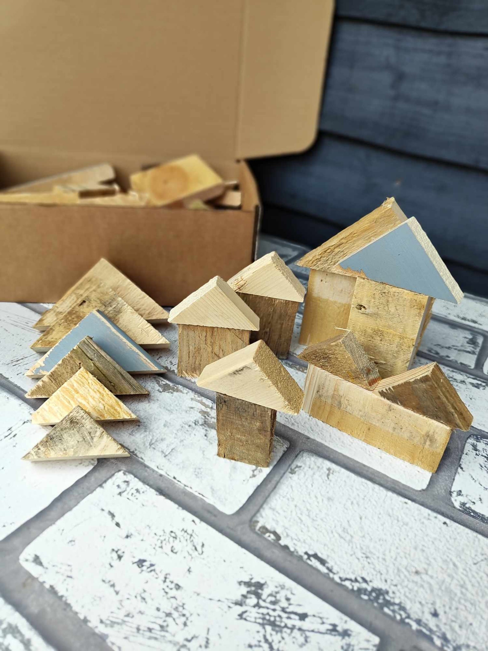 Tiny Houses Wooden Blocks Triangular Shapes Plaques Wood Chunky 50-60 ...