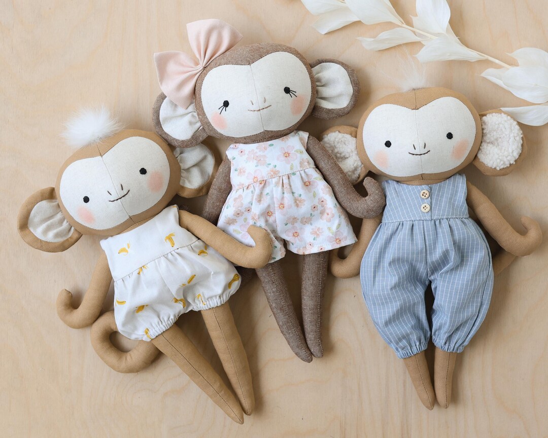 Monkey Doll Sewing Pattern Animal Soft Toy Tutorial Easy Rag Doll ...