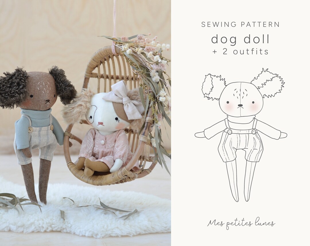 Dog Doll Instant Sewing Pattern PDF and Clothes Doll Outfits - Etsy