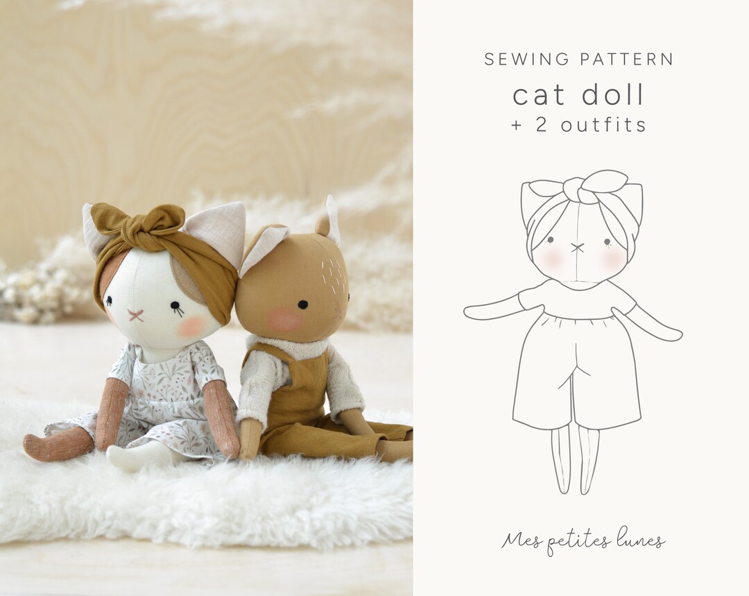 Cat Doll Sewing Pattern PDF 2 Outfits Included english - Etsy