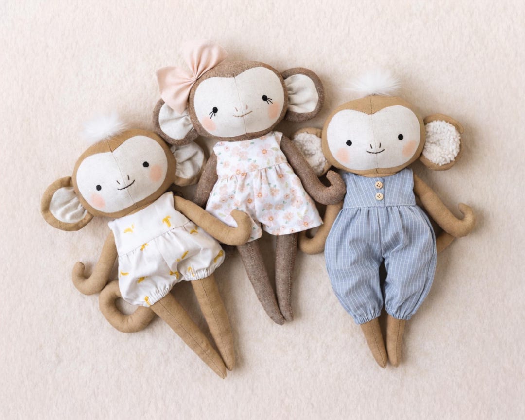 Monkey Doll Sewing Pattern Animal Soft Toy Tutorial Easy Rag Doll ...