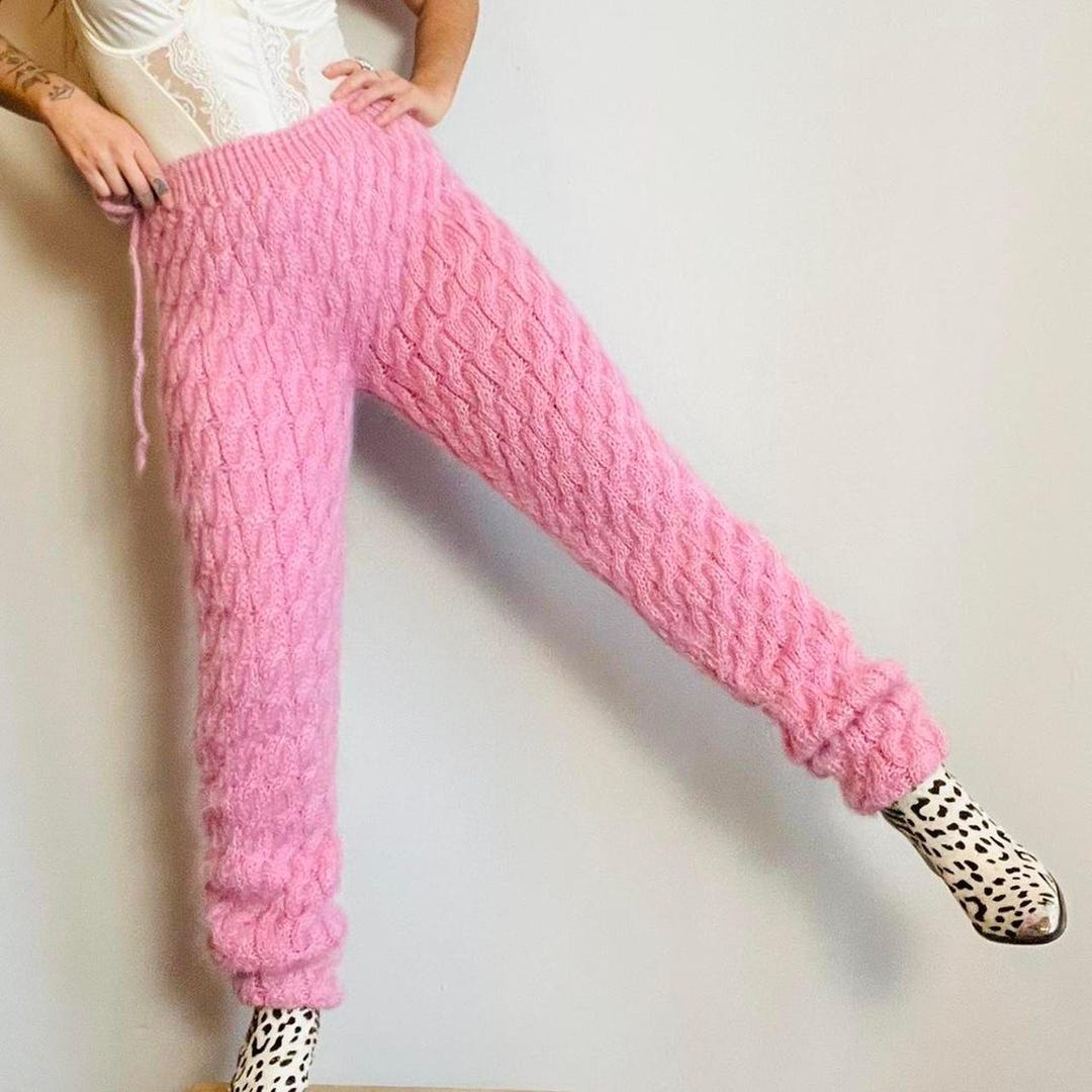 Xtra Long Bubble Gum Pink Mohair Pants, Hand Knit, Angora - Etsy