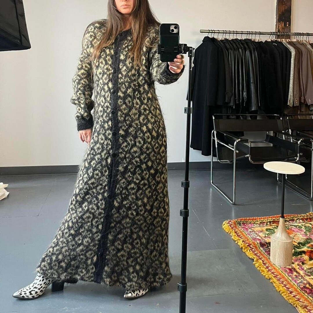 Leopard Print South African Floor Length Mohair Cardigan, Hand Knit - Etsy