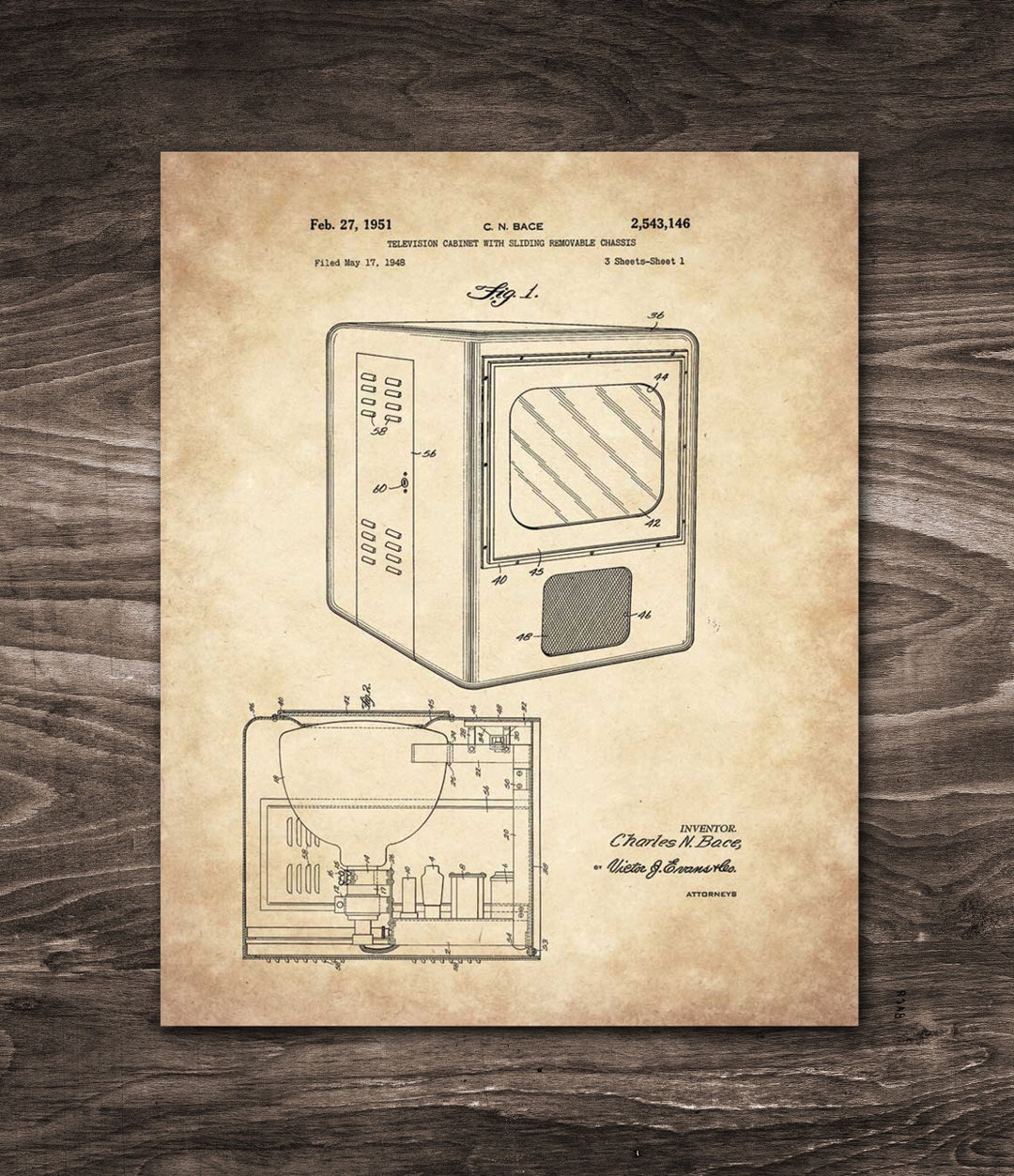 TV Patent Print Art 1951 Home Decor Wall Art - Etsy