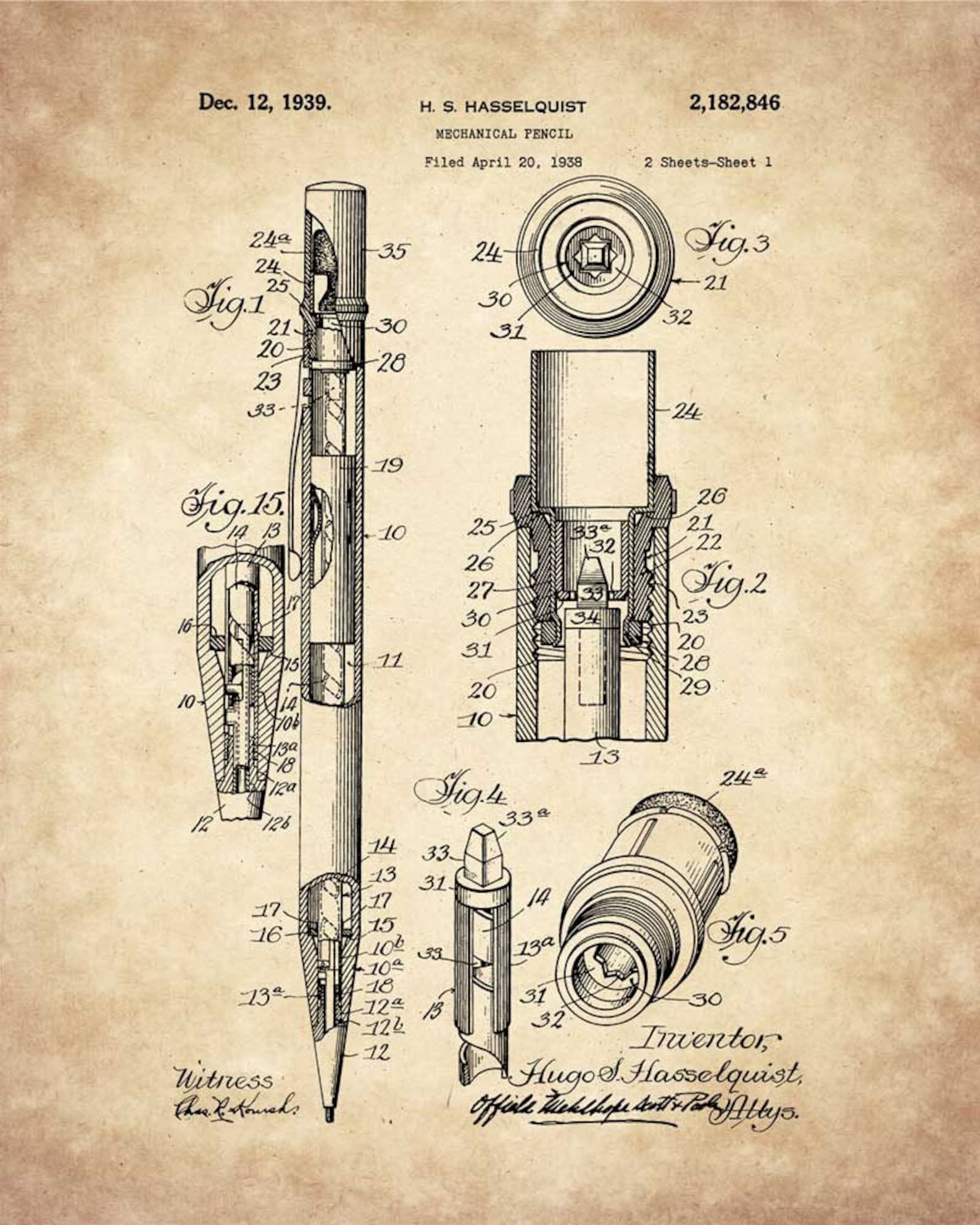 Mechanical Pencil Patent Print Mechanical Drawing Blueprint - Etsy