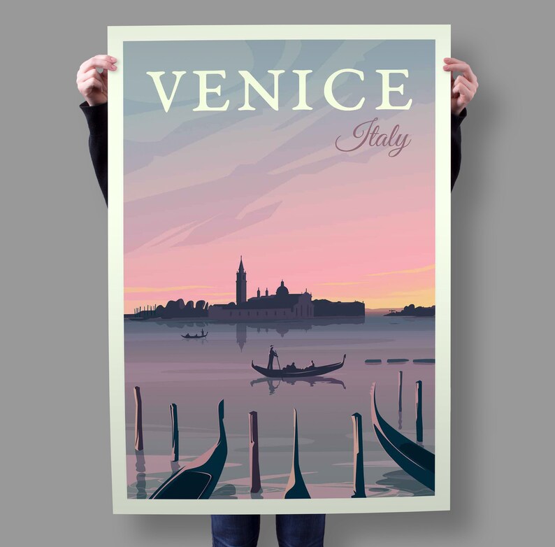 Venice Vintage Travel Poster Cityscape Print Retro City Art | Etsy