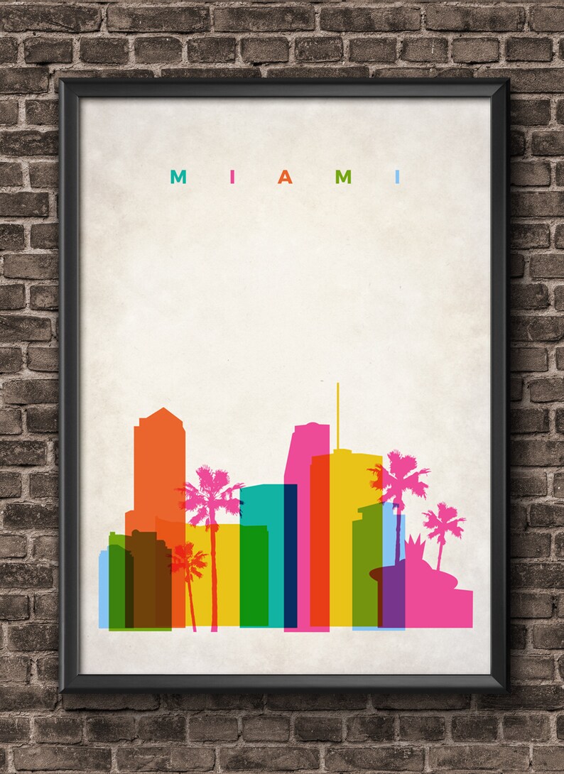 Miami Home Decor Wall Art Miami Skyline Miami Poster Miami - Etsy