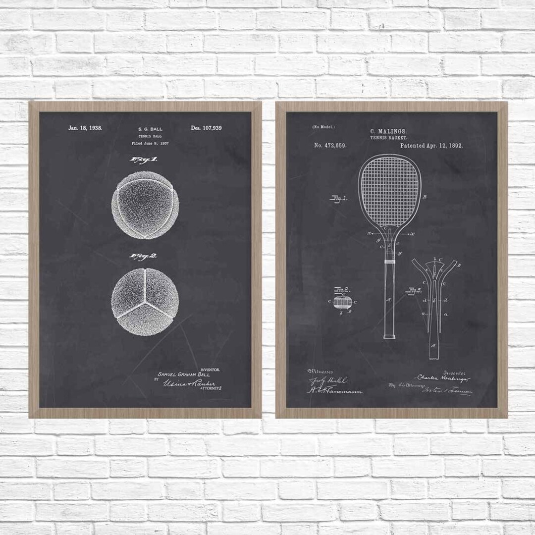 Tennis Poster, Tennis Patent Set of 2, Inventions of Tennis, Tennis ...