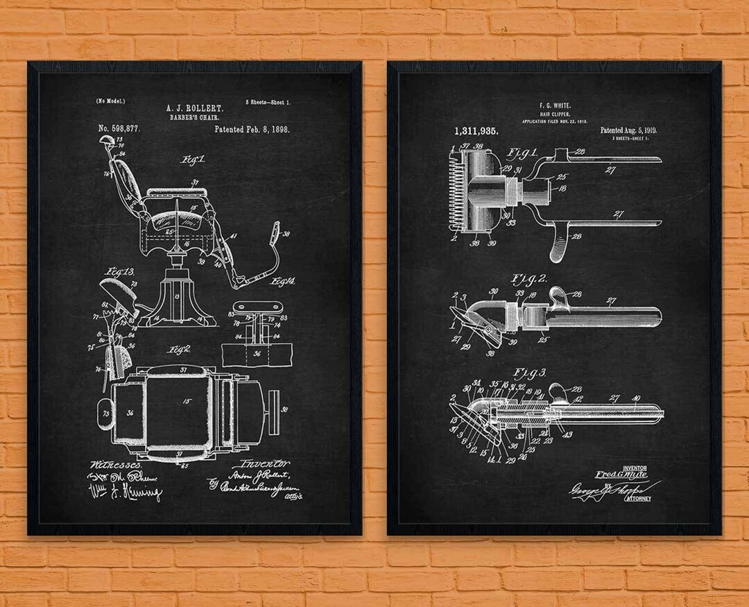 Barber Inventions, Set of 2, Shaving Patent, Men's Bathroom Art, Men's ...