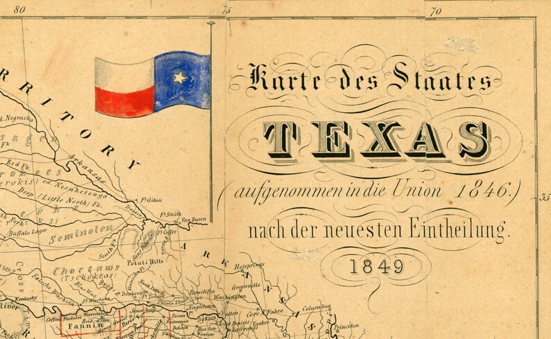 Texas Map, Map of Texas, 1849, Restoration Hardware Style, Old Texas ...