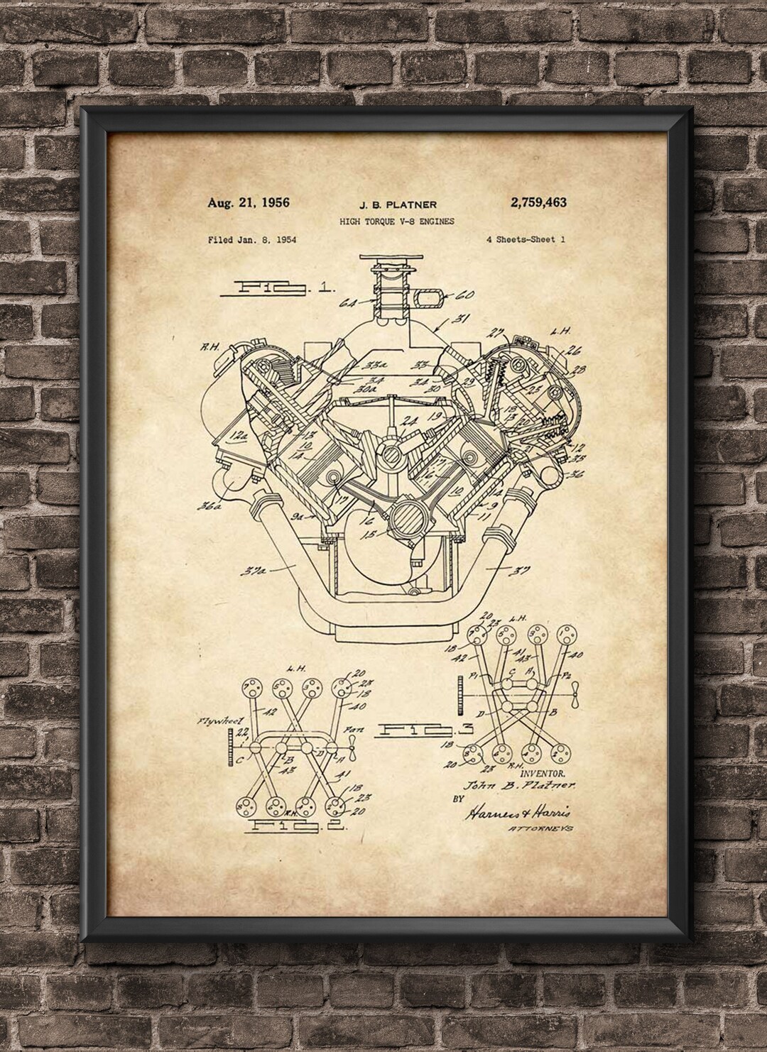 Chrysler V8 Engine Patent Print Art 1956 Home Decor Wall Art - Etsy