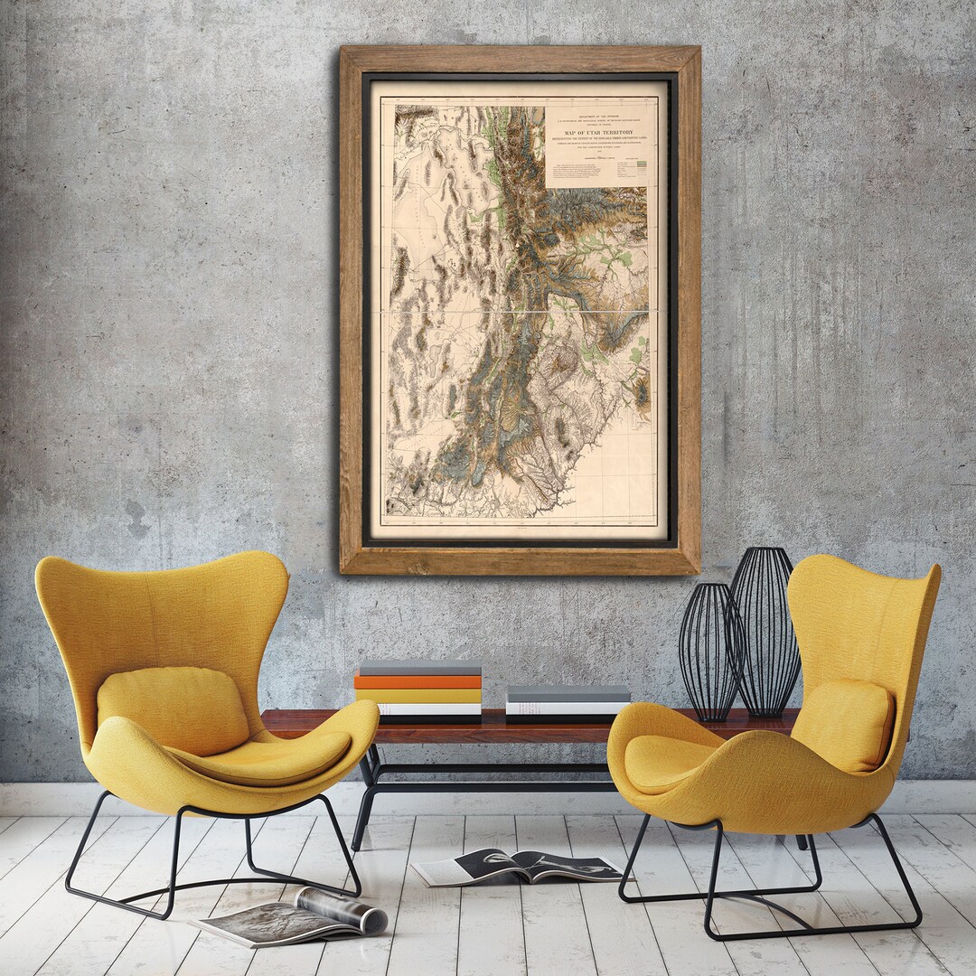 Rare Map of Utah 1878, Old Utah Map, Restoration Hardware Style, Old ...