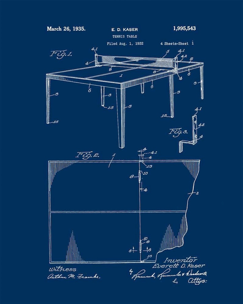 Table Tennis Patent Print Wall Art Set, Ping Pong, Sports Wall Art ...