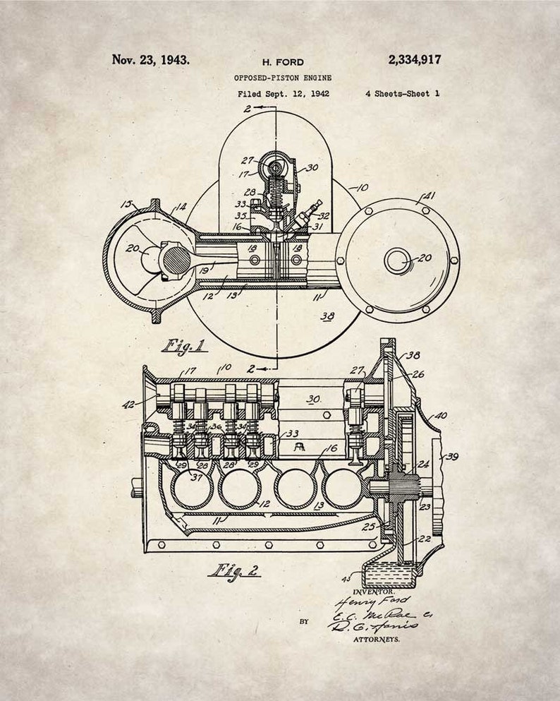 Vehicle Engine Patent Print Set Mancave Car Art combustion | Etsy
