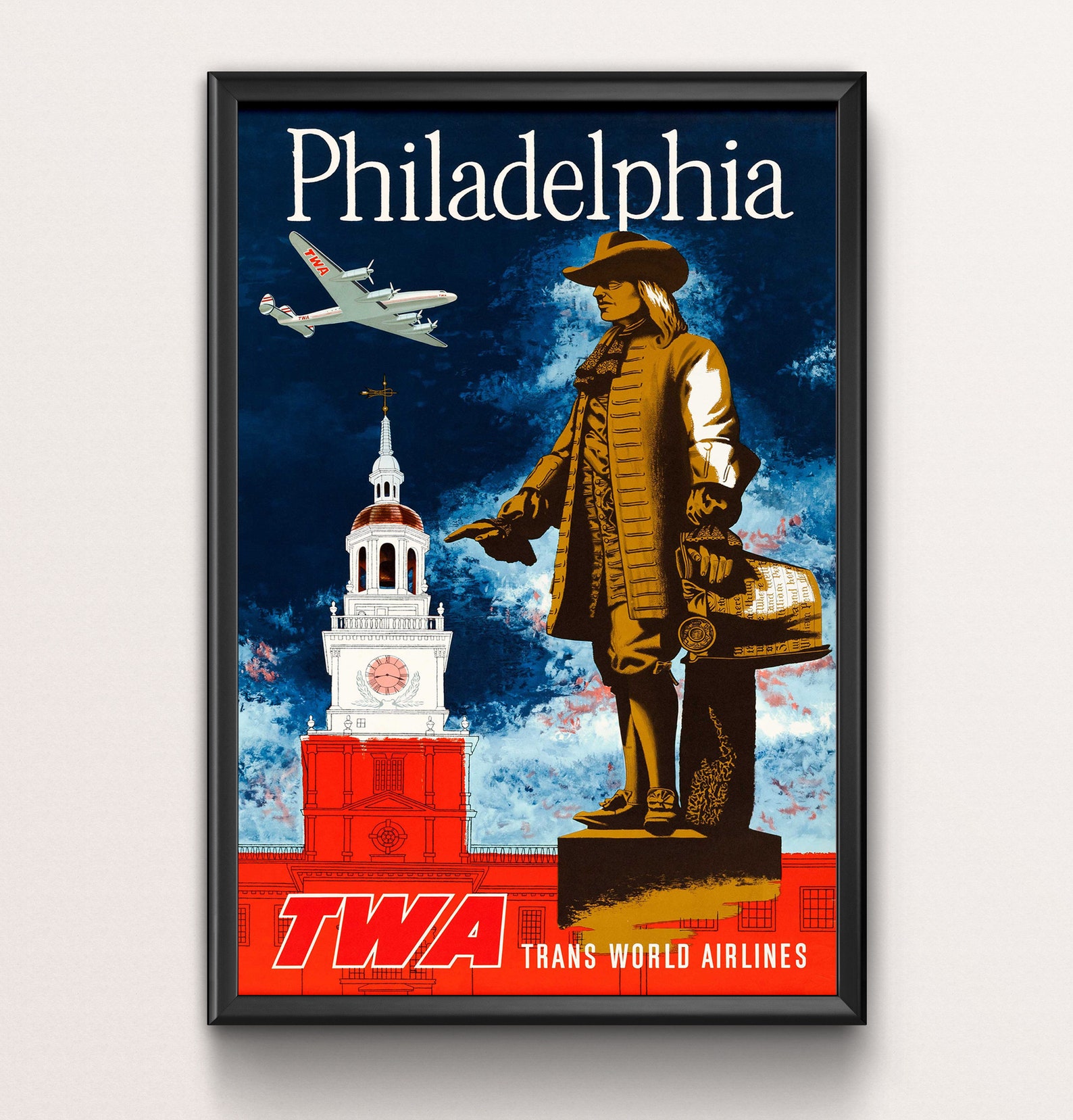 TWA Airline Philadelphia Poster Travel Decor - Etsy