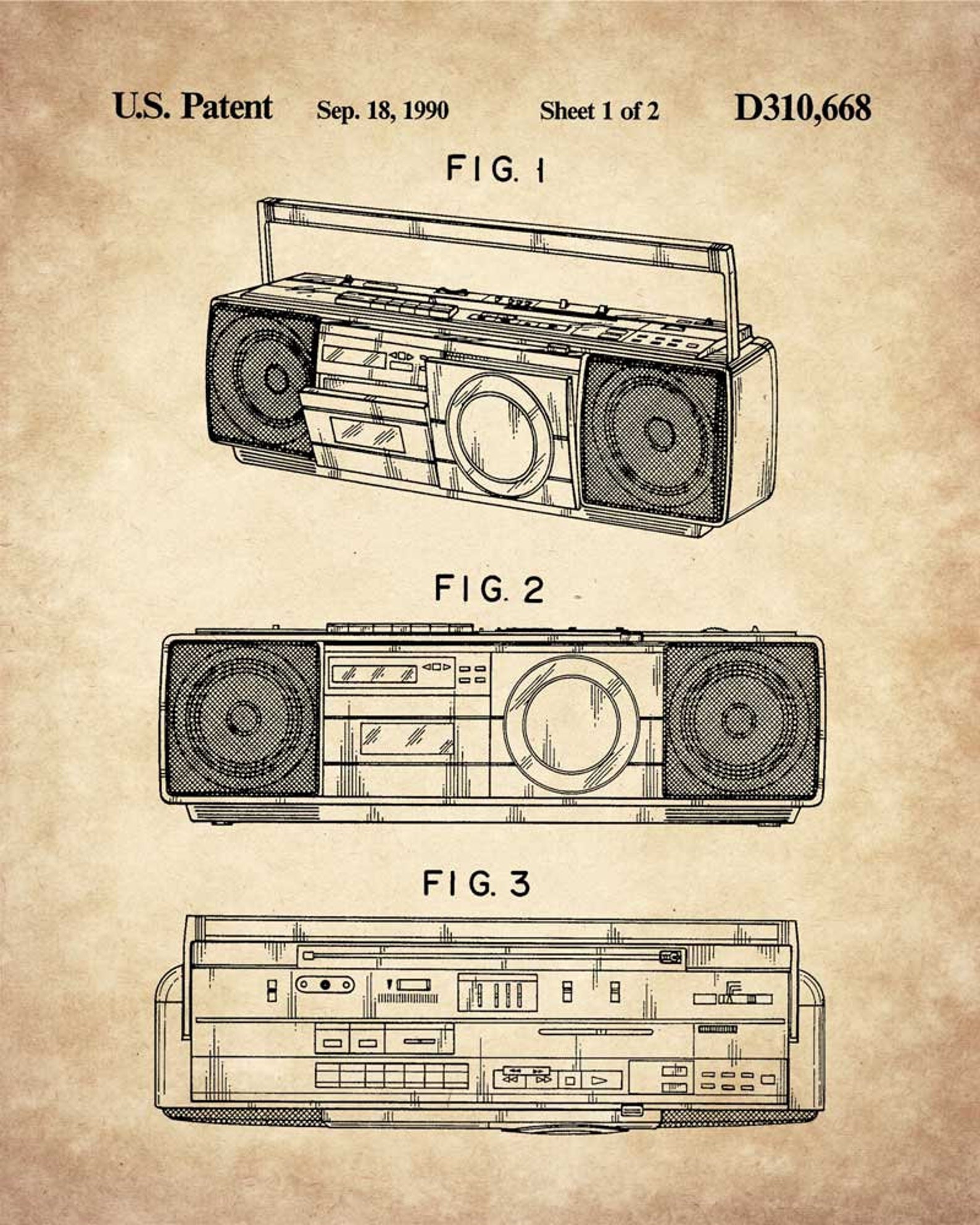 Boom Box Patent Print Art, Music Poster, Music Lover, 80s Music, 80's ...