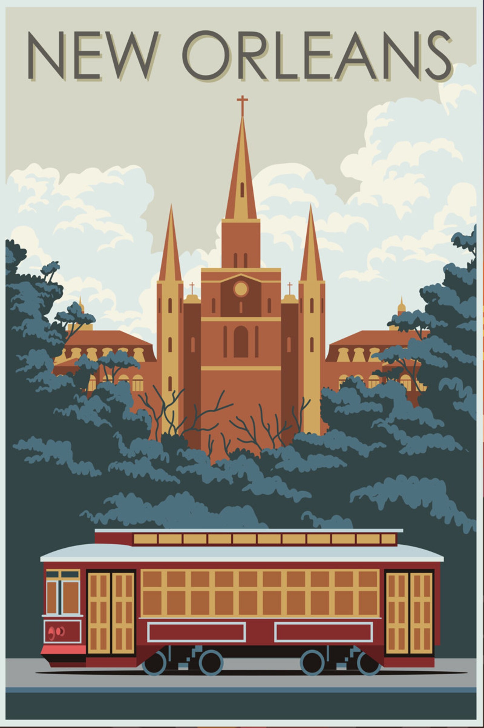 New Orleans, Vintage Travel, New Orleans Poster, Travel Art, New ...