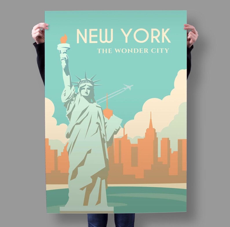 New York Vintage Travel Poster Cityscape Print Retro City - Etsy