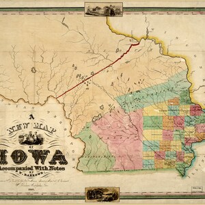 Antique Iowa State Map Print, 1845, Restoration Hardware Style - Etsy