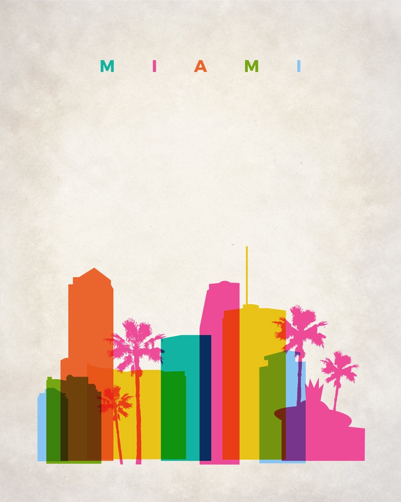 Miami Home Decor Wall Art Miami Skyline Miami Poster Miami | Etsy