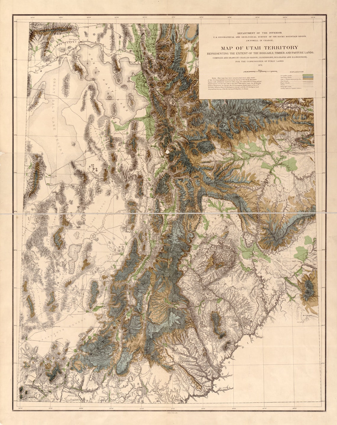 Rare Map of Utah 1878 Old Utah Map Restoration Hardware | Etsy
