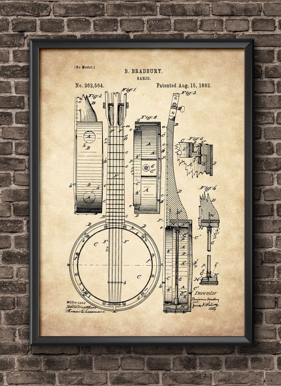 Banjo Patent Print Wall Art 1882, Blueprints Patent Art, Music Teacher ...
