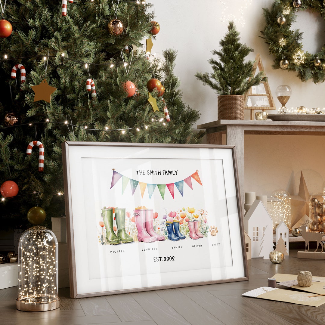 Personalized Gift Christmas Family Rain Boots Watercolor Art Print Farm ...