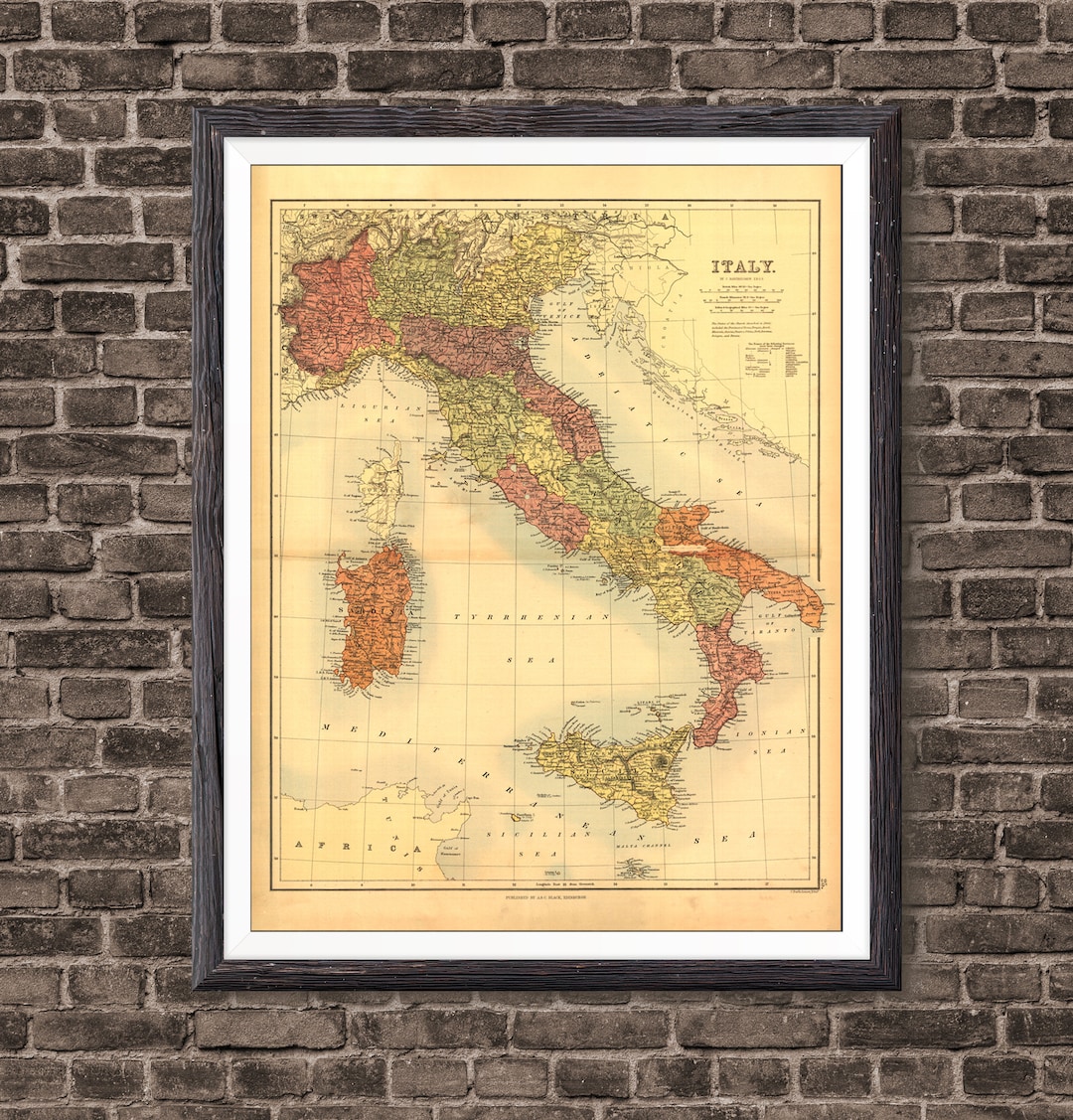Italian Map Print Map 1890 Vintage Old Maps Antique Map Poster Map Wall ...