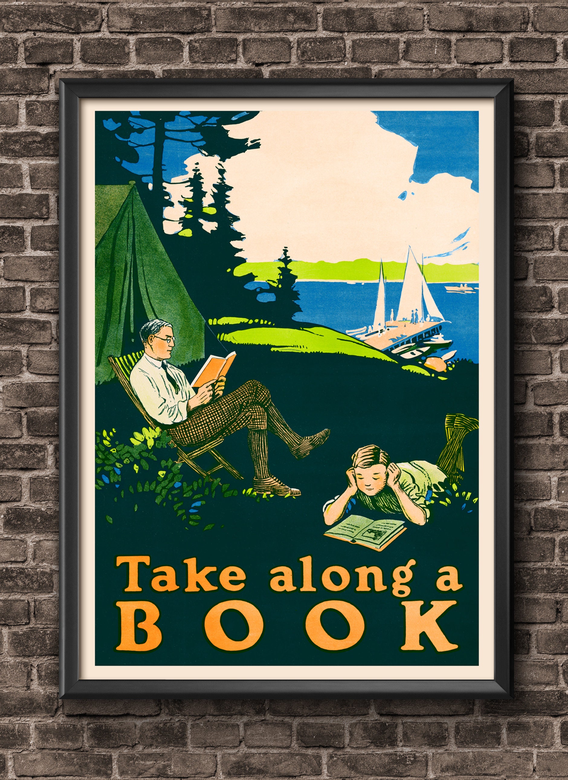 Book Lover Gift Take Along a Book Art Poster 1910 | Etsy