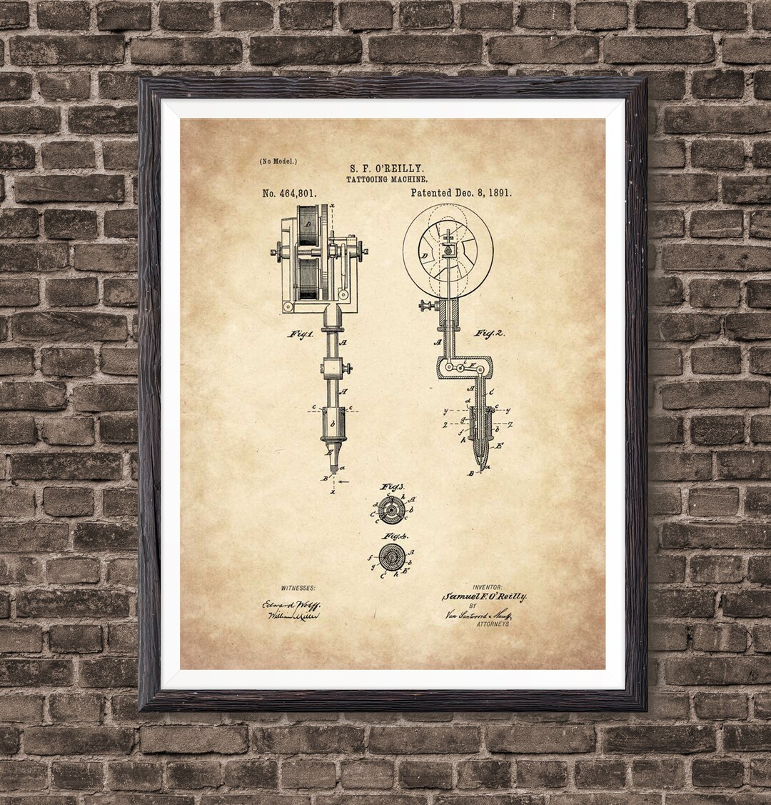Tattoo Poster Wall Art, Vintage Tattooing Machine 1891, Ink, Tattooing ...