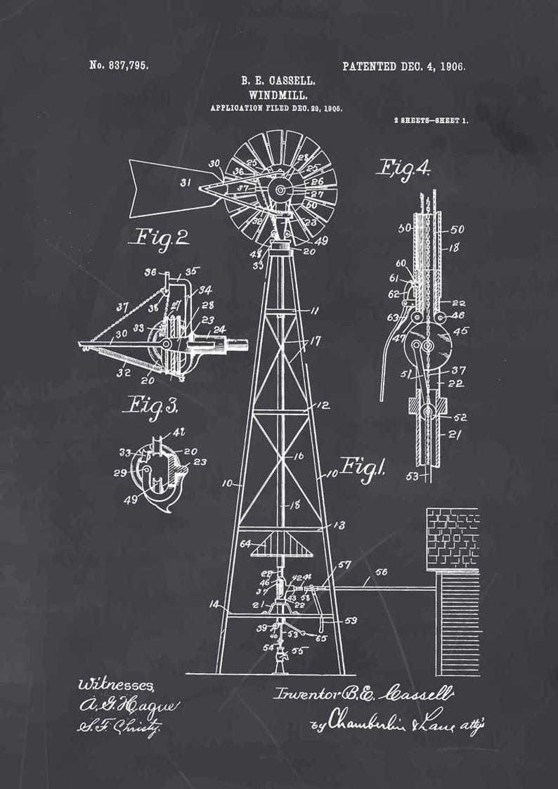 Windmill Patent Windmill Poster Windmill Art Farming - Etsy
