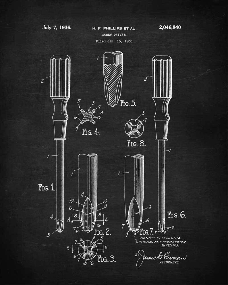 Phillips Screwdriver Patent Art Print, Tool Poster, Garage Decor - Etsy