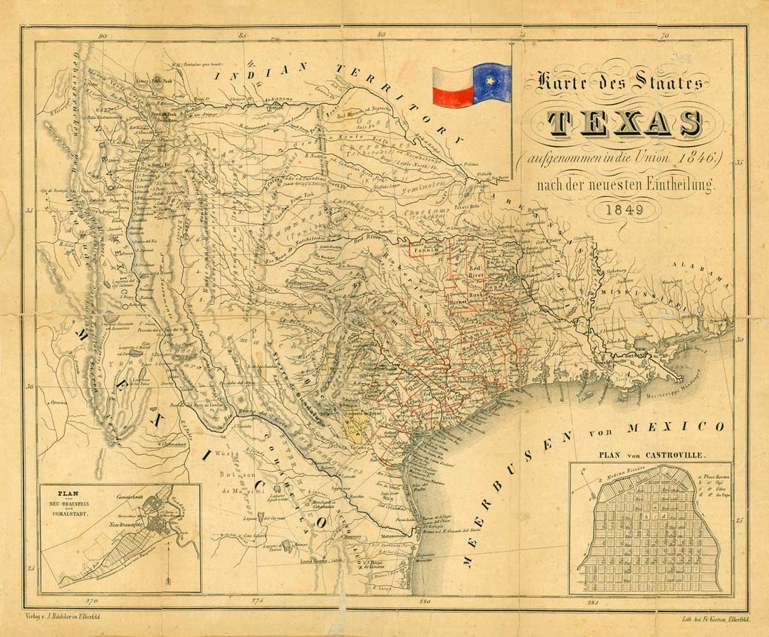 Texas Map, Map of Texas, 1849, Restoration Hardware Style, Old Texas ...