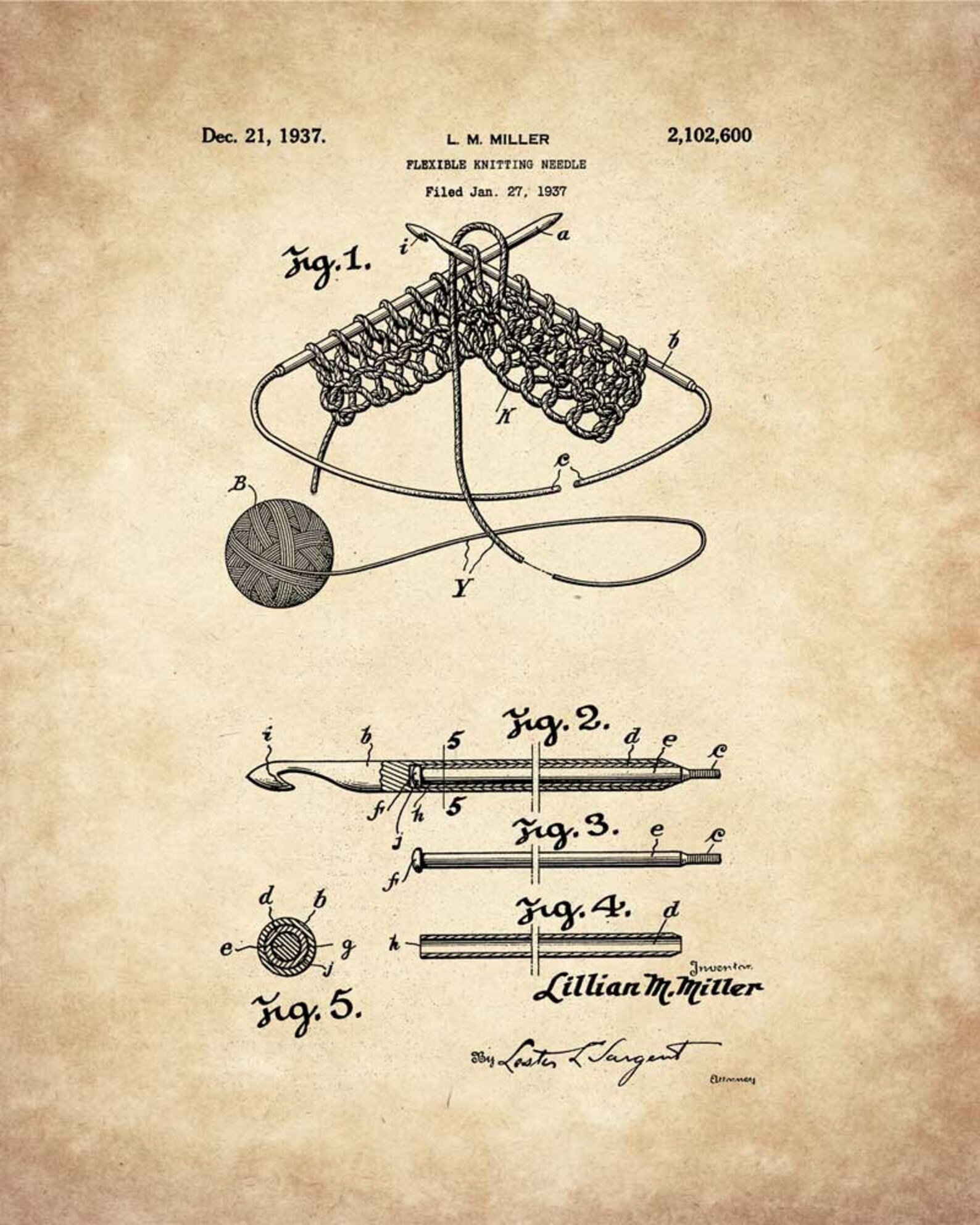 Knitting Needle Patent Print Art, Knitting Wall Art, Knitting Poster ...