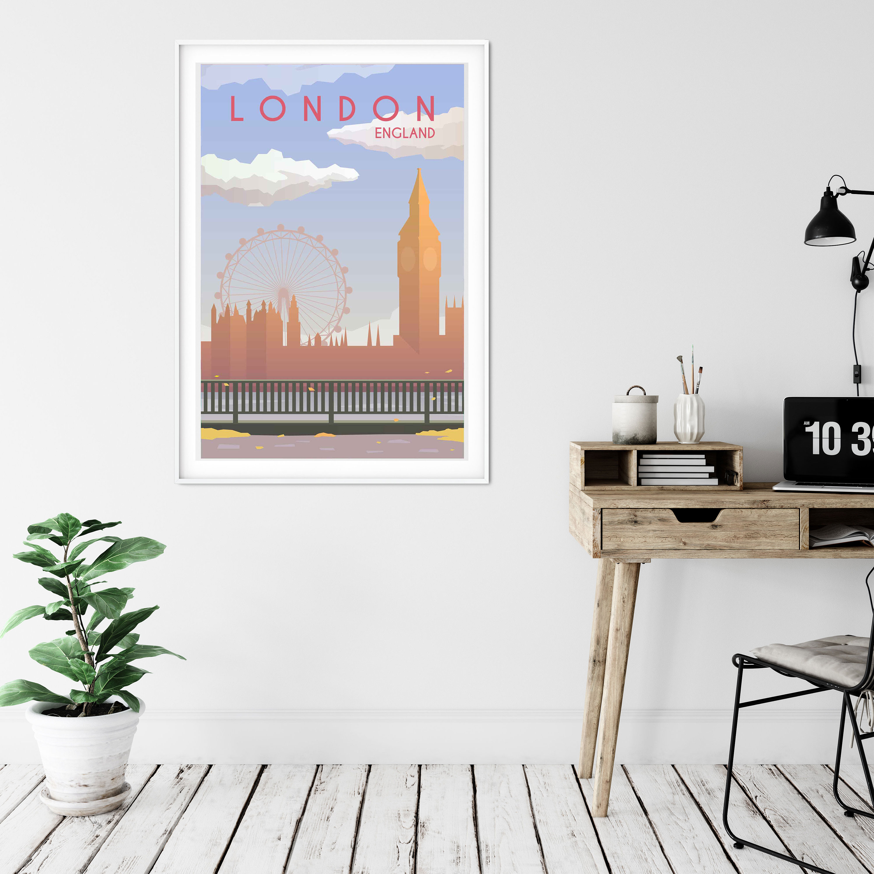 London Vintage Travel Poster, Cityscape Print, Retro City Art Travel ...
