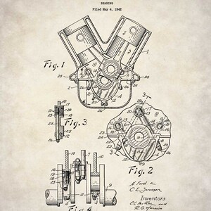 Vehicle Engine Patent Print Set, Mancave Car Art, Combustion Engine ...
