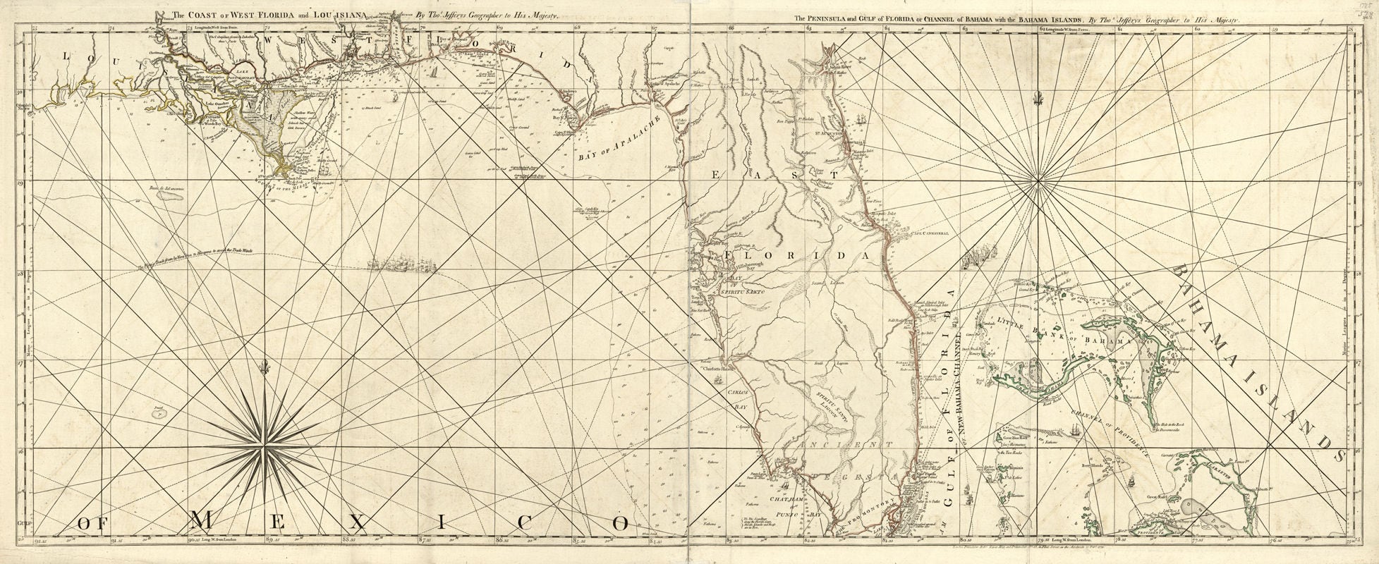 Vintage Florida Map Print – 1775 Bahamas, Gulf of Mexico - Etsy