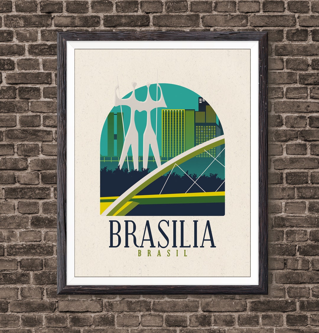 Brasil Travel Poster Print, Brazil Map Print, Brasil Skyline Cityscape ...