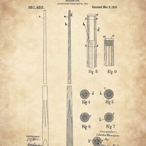 Pool Room Decor Set of 4 Pool Stick Patent Print Art Room Art 1910 Pool ...
