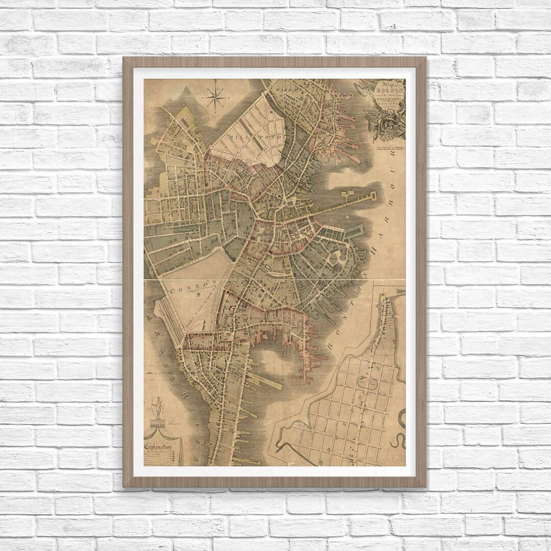 Boston Map, Old Map of Boston, Boston New England Map, Vintage Boston ...