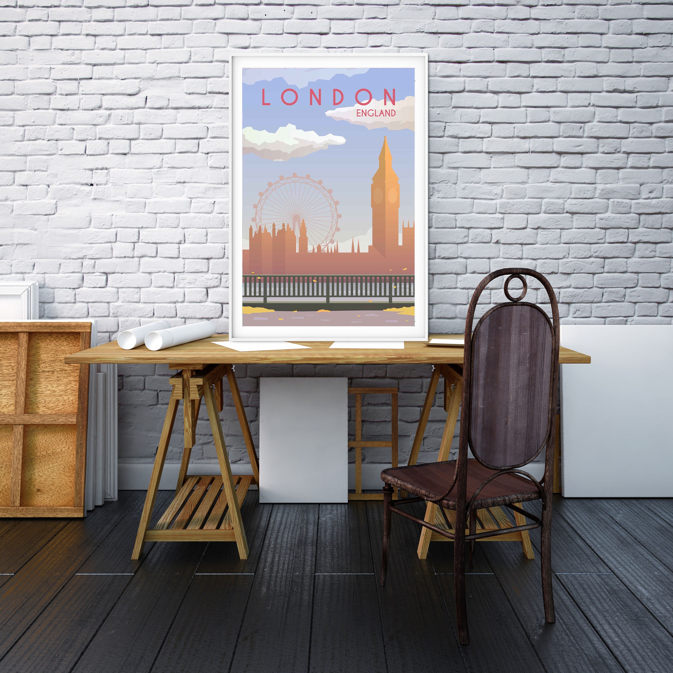 London Vintage Travel Poster, Cityscape Print, Retro City Art Travel ...
