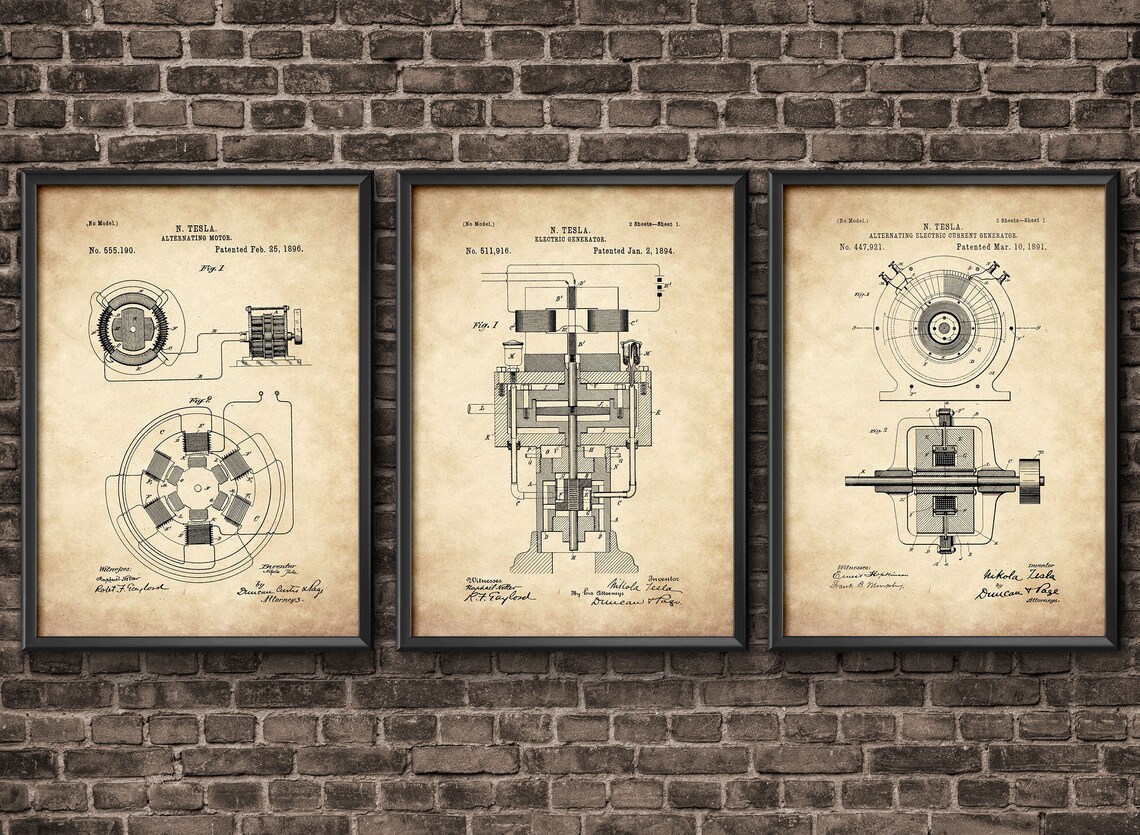 Tesla Patent Prints Set of 3 Tesla Invention Patent Art Set - Etsy