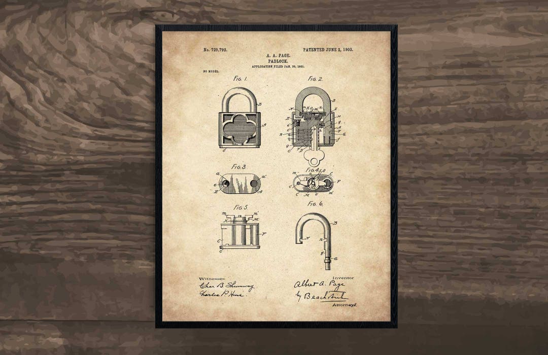 Padlock, Locksmith Gift, Lock Patent, Locksmith, Locksmith Gift, Man ...
