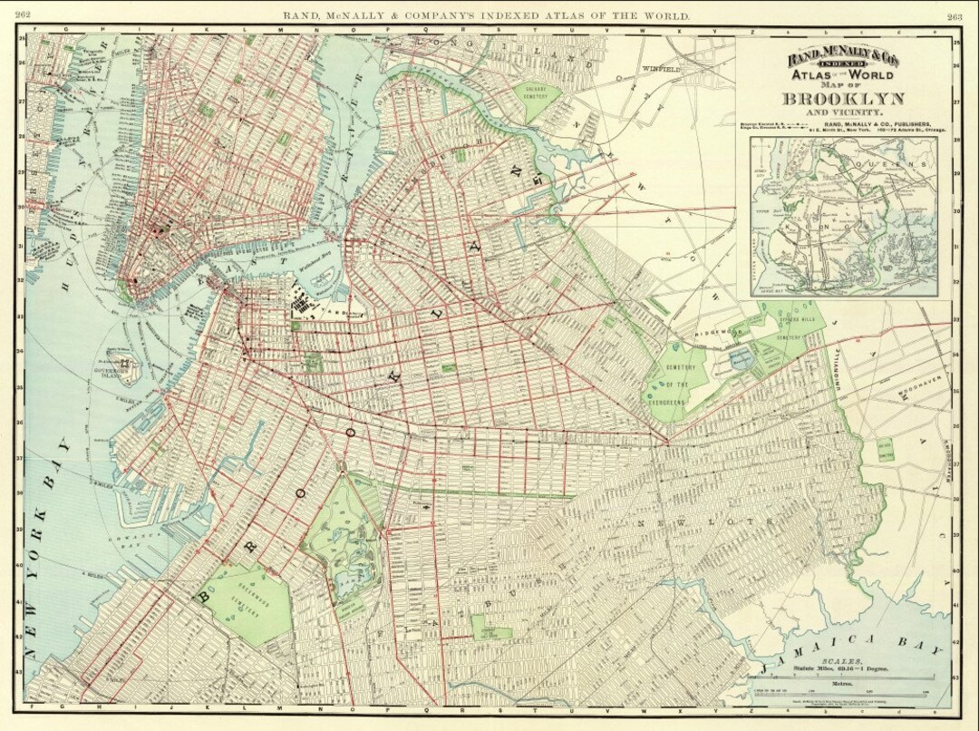 Vintage Brooklyn Map, Old Brooklyn Map, Rolled CANVAS, Vintage Map, New ...