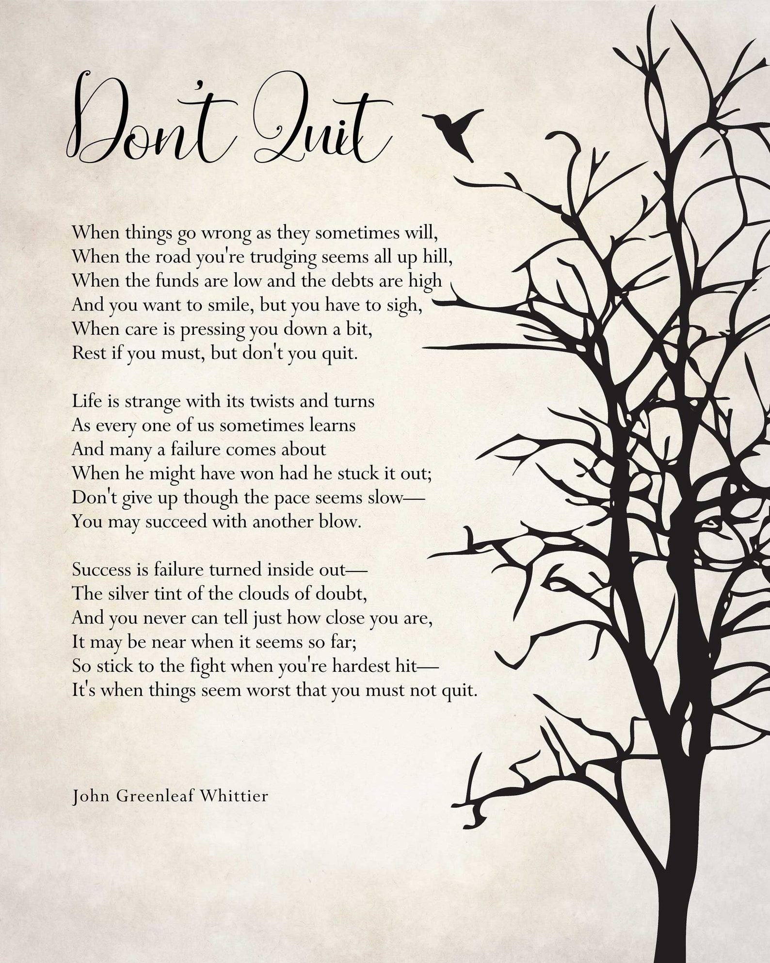 Don't Quit Poem, John Greenleaf Whittier Quote, Graduation Gift, Grad ...