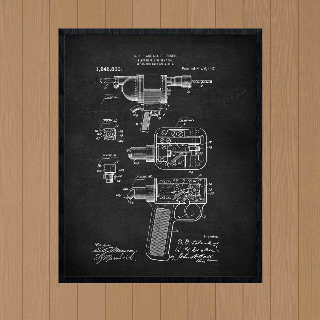 Power Tool, Power Drill, Hand Tools, Electric Drill Patent Print, Black ...