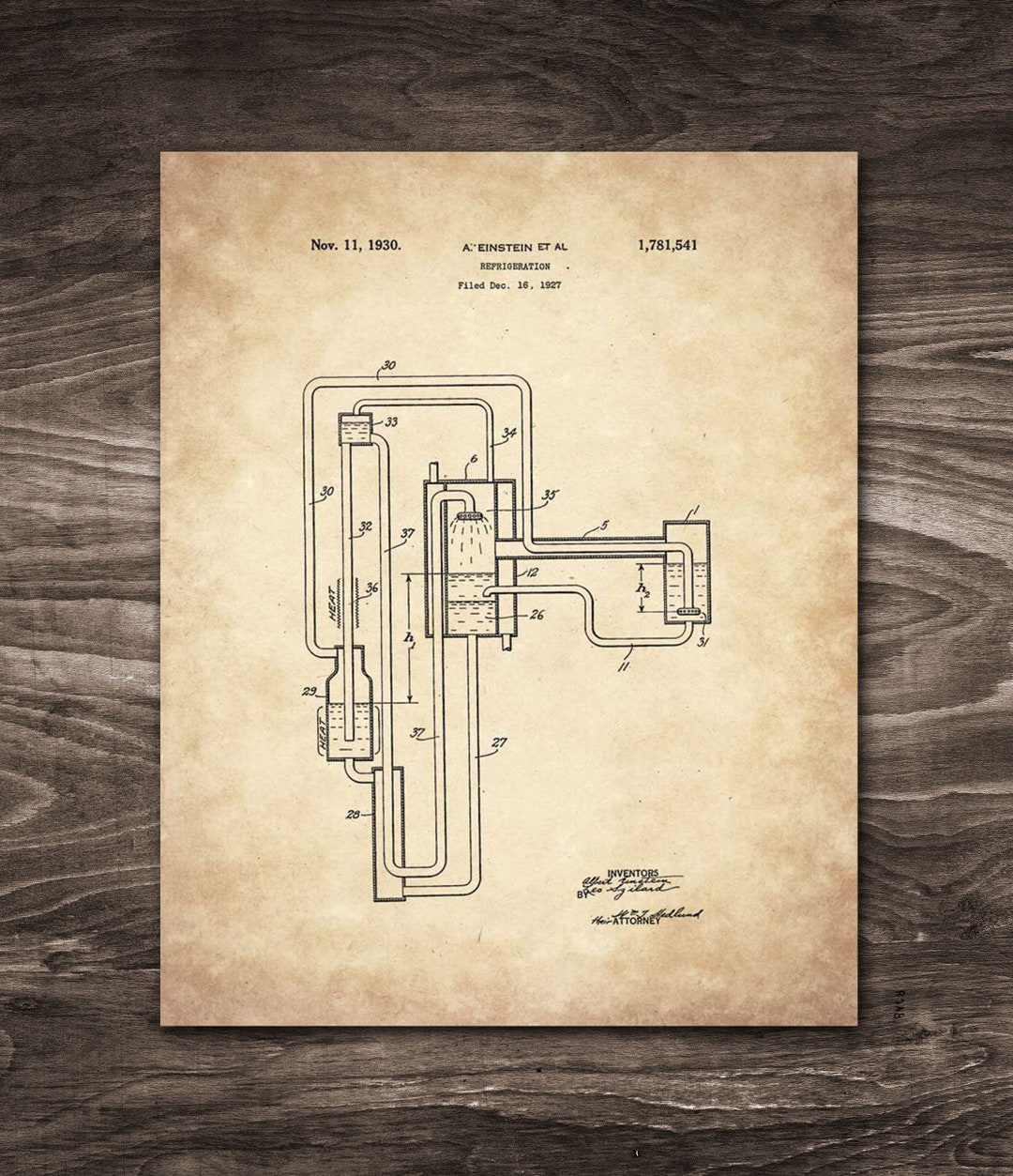 Refrigeration Albert Einstein Patent Print Art 1930 Home Decor Wall Art ...