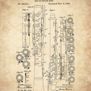 Oboe Art Print, Patent, Oboe Vintage Art, Blueprint, Poster ...