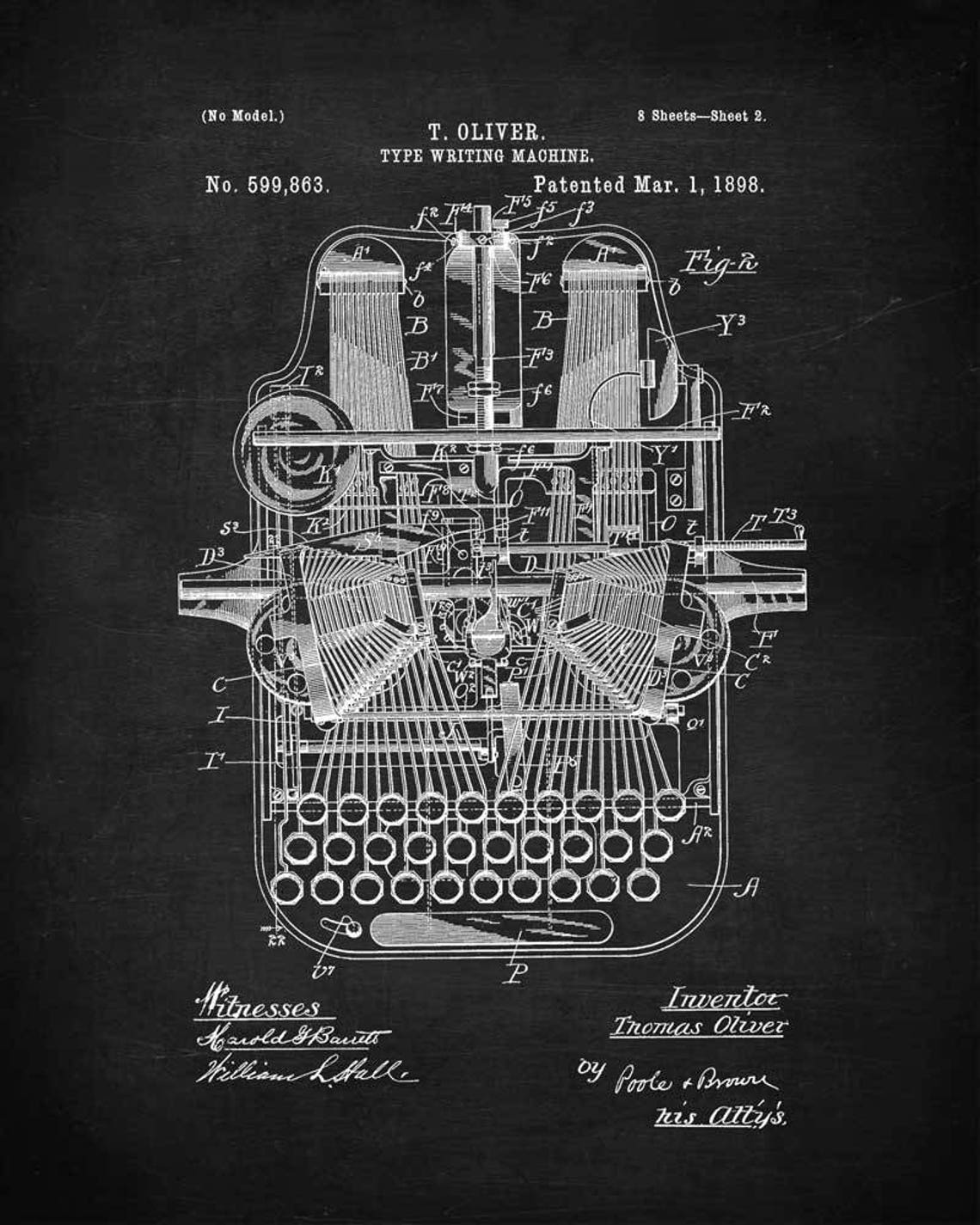 Vintage Typewriter Patent Print Antique Typewriter Writer - Etsy